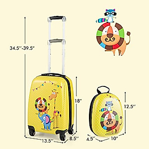 INFANS Kid Luggage Set, 12’’ Travel Backpack and 18’’ Carry on Suitcase with Rolling Spinner Wheels for Children Boys Girls, 2 Pcs Trolley Case Gift for Toddlers, Unicorn