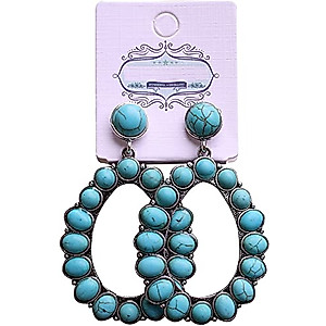 Turquoise Bohemian Dangle Metal Large Oval Earring
