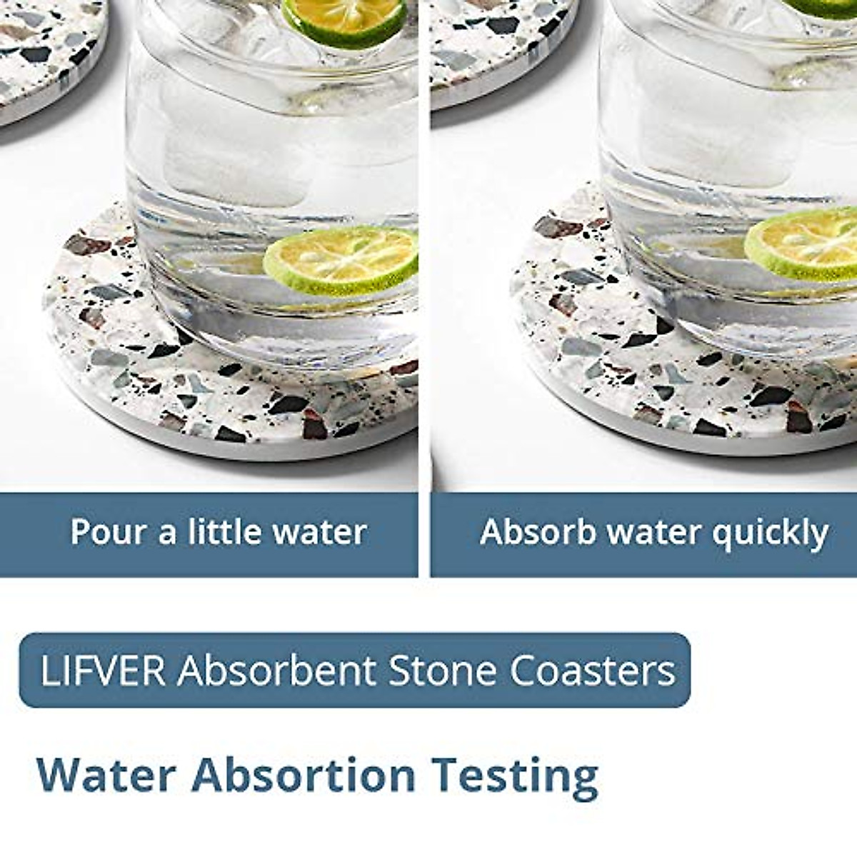 LIFVER Coasters for Drinks, Absorbent Coasters with Holder, Coasters Set of 6, Avoid Furniture Being Scratched, Funny Housewarming Gift for Home Decor and Kitchen, 4 inches, Granite-Style