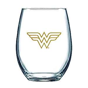 Wonder Woman Stemless Wine Glasses - 17 oz. Capacity - Set of 2 Glasses