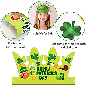 24 Sets of St. Patrick's Day Crown Crafts Kit for Kids St. Patricks Day DIY for Irish Party Shamrock Clover Paper Hat Decorations Saint Patrick's Day Classroom Supplies Favors