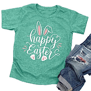 Happy Easter Shirt for Toddler Baby Girls Boys Bunny Rabbit Graphic T-Shirt Letter Print Tees Holiday Tops Green