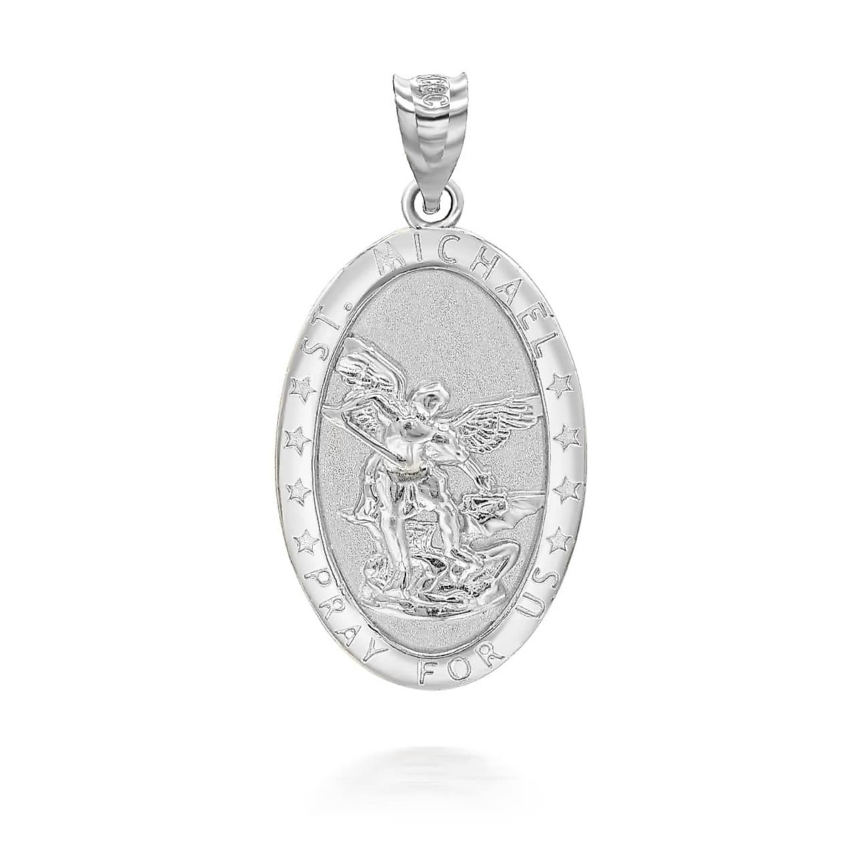Claddagh Gold Archangel St. Michael Pray For Us Words Oval Medal in Solid 925 Sterling Silver Pendant