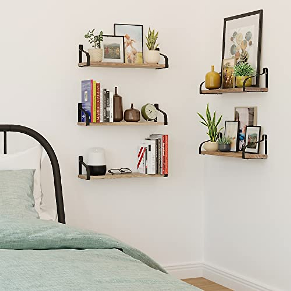 You Have Space Prato Organization & Storage Shelves, Floating Shelves for Living Room Decor, Kitchen, Bathroom, Bedroom, 17"x 4.5" Burned Bookshelf Set of 5