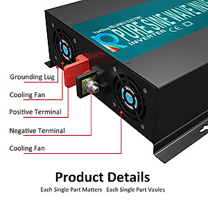 WZRELB 3000W 48V (42V-60V) 120V Pure Sine Wave Power Inverter with 2 AC Outlets,Car Inverter (RBP-300048), Black