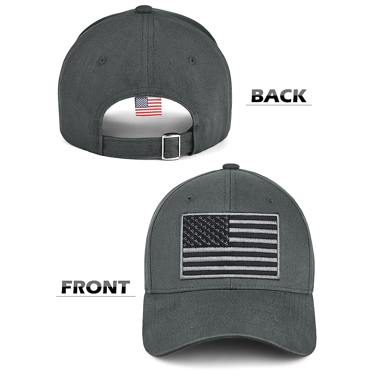 LCZTN 2 Pack American Flag Baseball Cap for Men Women,Low Profile USA Plain Dad Hat (Grey＆Khaki)