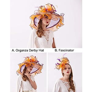 ORIDOOR Women Organza Fascinator Church Kentucky Derby Hat Floral Tea Party Wedding Hat, 003a Orange, One Size