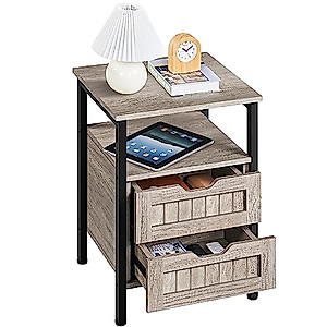 Yaheetech Nightstand with 2 Drawers and Open Shelf, Bedside Table Bedside Cupboard with Adjustable Feet, Wooden Bedside Cabinet Sofa Side Table End Table for Bedroom/Small Space, Gray