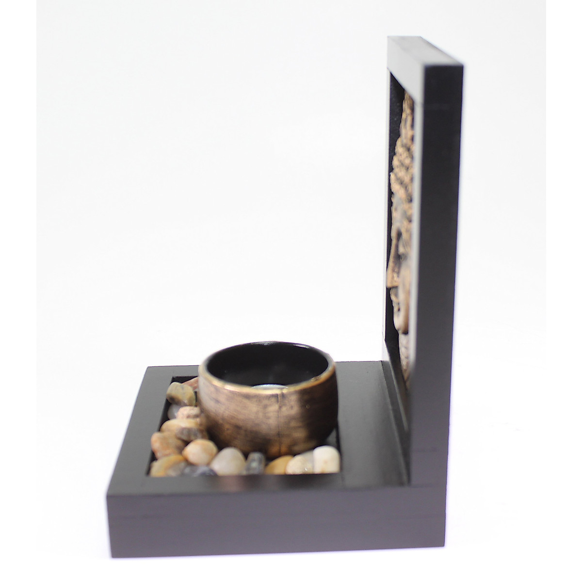 We pay your sales tax Tabletop Bronze Empaistic India Buddha Face Zen Garden with Rock Candle Holder Gift & Home Decor G16276