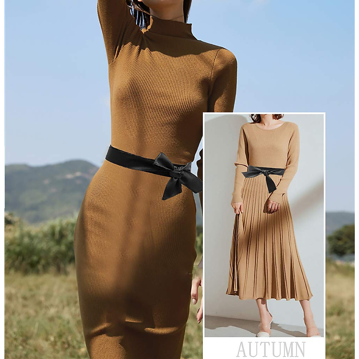 TeeYee Women Obi Belt Fashion Solid Color PU Leather 4.5cm Wide Waist Band 70 Inch in Extra Size (black)