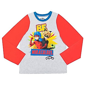 Miraculous Ladybug Cat Noir Little Girls Long Sleeve Pajama Pant Set Red/Gray 6X