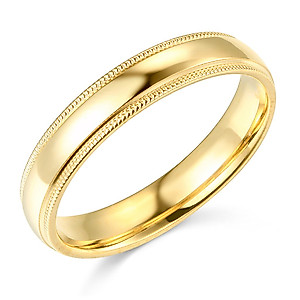 14k Yellow Gold 4mm Plain Milgrain Wedding Band - Size 5.5