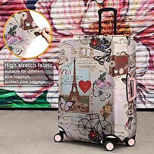 Xidingyue France Paris Tower Luggage Protective Cover Eiffef Tower Pattern Elastic Suitcase Cover Fit 22-24 Inch Luggage