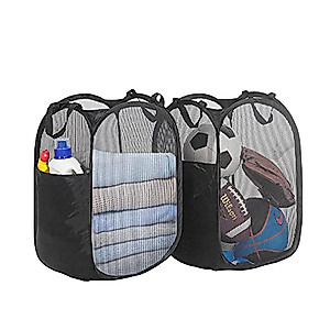 STORAGE MANIAC Pop-Up Laundry Hampers, 2-Pack Large Laundry Hamper, Collapsible Laundry Hamper, Mesh Laundry Hamper, Collapsible Laundry Basket for Dorm, Apt, Bedroom, Bathroom, Laundry Room, Black