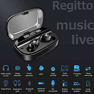 Wireless Earbuds Bluetooth 5.0 with 3000mAh Charging Case LED Battery Display 120H Playtime IPX7 Waterproof TWS Stereo Headphones in Ear Built in Mic Headset Deep Bass Hi-Fi Sound for Sport Black