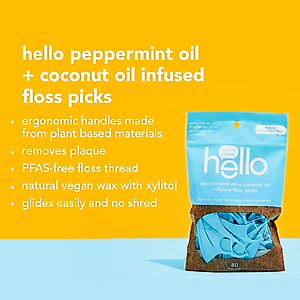 hello Peppermint Floss Picks, Natural Peppermint + Xylitol Infused, PFAS-free Thread, Vegan & Sls Free, 80 Count (3 Packs Of 80, Total Of 240 Floss Picks), 3 count