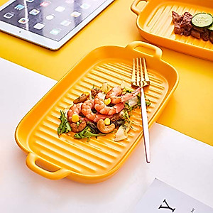 Bruntmor 8.5" X 7" Black Porcelain Set of 4 Serving Platters. Amazing lasagna pan with handle, Matte Glaze Baking Dish Dinner Plates, Oven Safe Serving Dishes for Christmas, Square