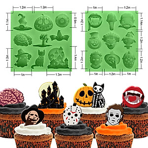 Whaline 2Pcs Halloween Theme Fondant Molds Halloween Spider Pumpkin Eyeball Clown Vampire Pattern Silicone Candy Moulds for Halloween Party Cupcake Topper Decorating Sugar craft Gum Paste Resin Clay