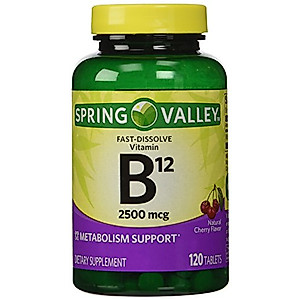 ONLY 1 IN PACK Spring Valley Fast-Dissolve Vitamin B12 2500 Mcg, Metabolism Support, 120 Tablets cherry flavor