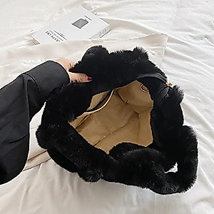 JQWSVE The Tote Bags for Women Trendy Fluffy Tote Bag Designer Luxury Handbag Autumn Winter Soft Plush Shoulder Crossbody Bag