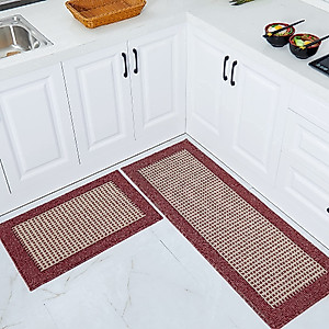 COSY HOMEER 48x18 Inch/28X18 Inch Kitchen Rug Mats Made of 100% Polypropylene 2 Pieces Soft Kitchen Mat Specialized in Anti Slippery and Machine Washable,red