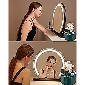 Large Capacity Makeup Brush Holder, 360° Rotating Makeup Perfume Organizer, 5 Slot Makeup Brushes Cup Tray for Vanity Decor Bathroom Countertops Cosmetic Desk Storage Container Display Case (Green)