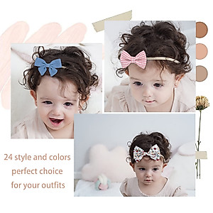 doboi 24PCS Baby Girls Flower and Hair Bows Headbands Soft Nylon Hairbands Elastic Hair Accessories for Newborns Infants Toddlers and Kids