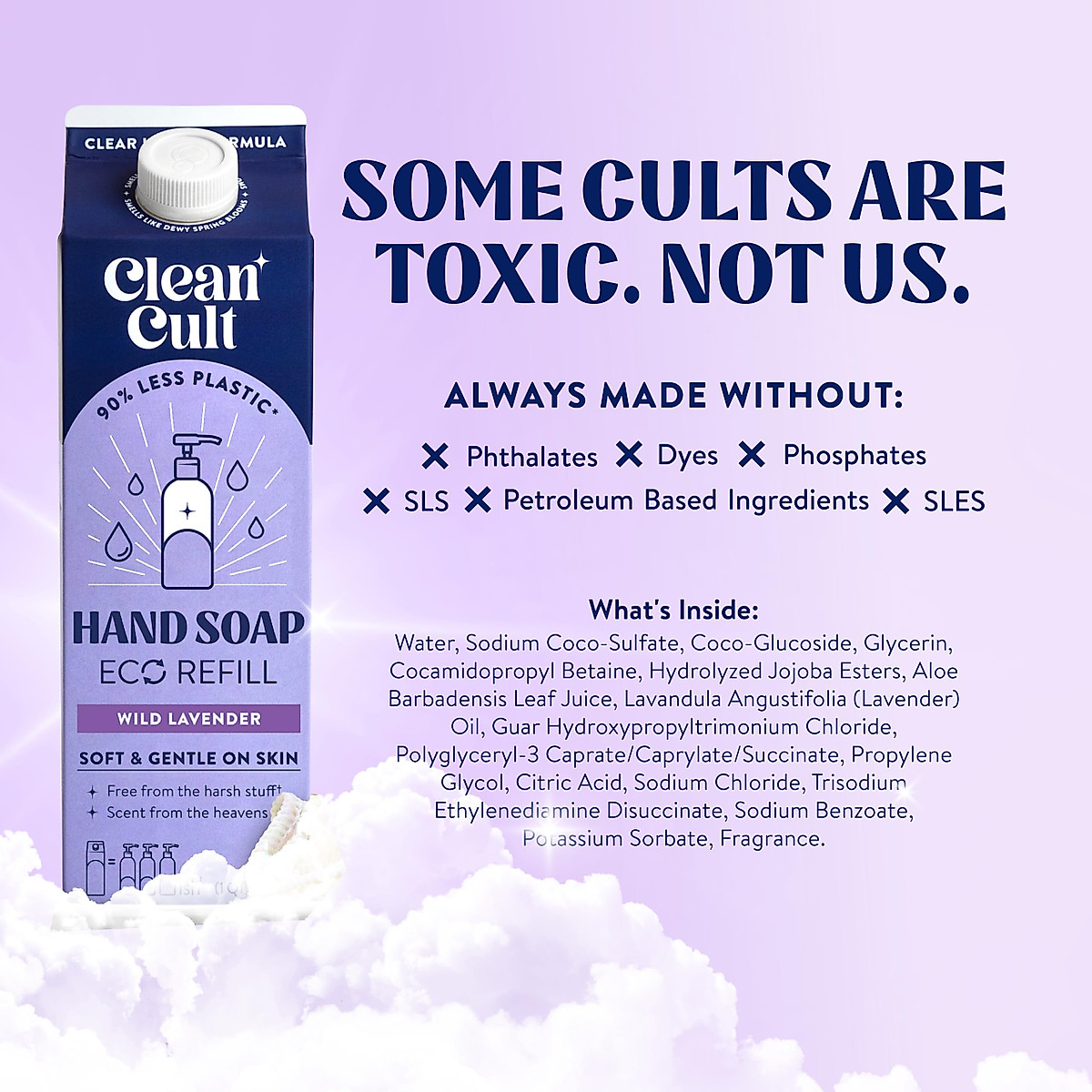 Cleancult Liquid Hand Soap Refill - Wild Lavender - Moisturizes Dry & Sensitive Skin - Made with Aloe Vera & Lavender Essential Oils - Eco Friendly - Paper-Based Packaging - 32 oz/1 Pack