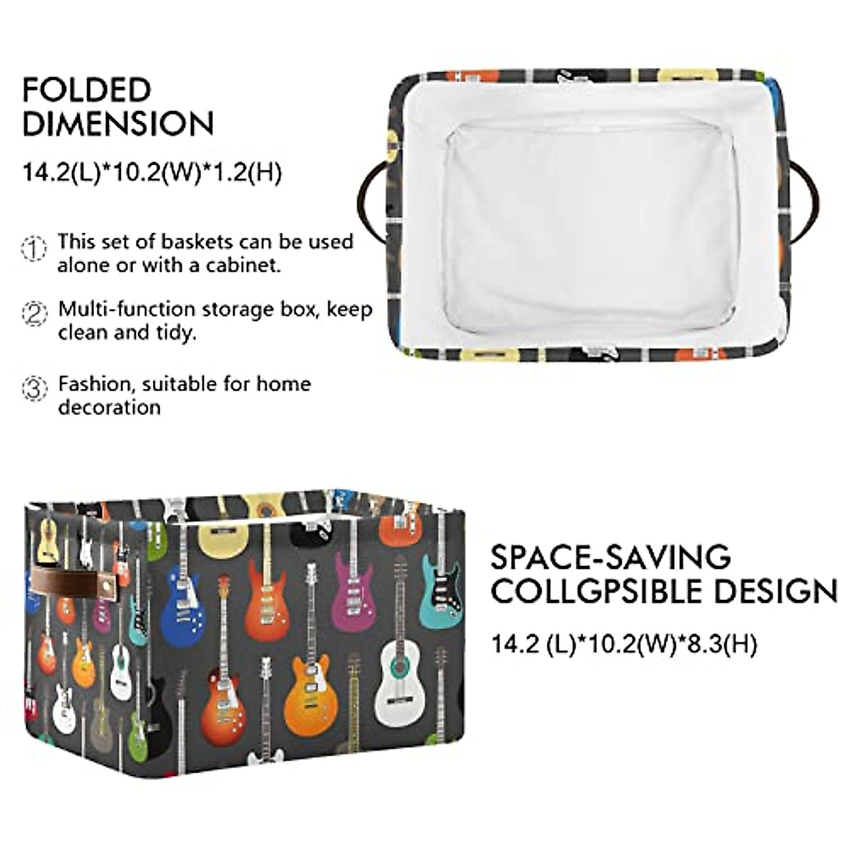 Modern Guitar Storage Basket Music Storage Box Bin Large Laundry Organizer Basket for Bathroom Nursery Kitchen Clothes Toys Newspaper 1PC