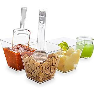 The Gourmet Goose 20 Dessert Cups & Candy Containers, 12 Plastic kitchen Scoops, 12 Tongs, Plastic Cups for Party, Appetizer Cups, Reusable Ice Cream Bar Accessories for Parties, Buffets