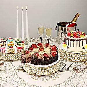 3 Pieces Crystal Beads Cake Stand Set Round Gold Plated Cupcake Stand Holder with Mirror Crystal Dessert Display Stand Cookies Fruit Serving Tray for Wedding Birthday Party Supplies, 10/ 12/ 14 Inches