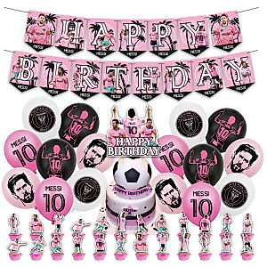 Birthday Party Supplies For messi Includes The Soccer Inspired Happy Birthday Banner - Cake Topper - 24 Cupcake Toppers - 16 Balloons