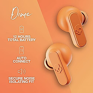Skullcandy Dime In-Ear Wireless Earbuds, 12 Hr Battery, Microphone, Works with iPhone Android and Bluetooth Devices - Orange