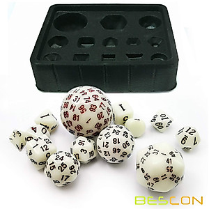 Bescon Super Glowing in Dark Complete Polyhedral RPG Dice Set 13pcs D3-D100
