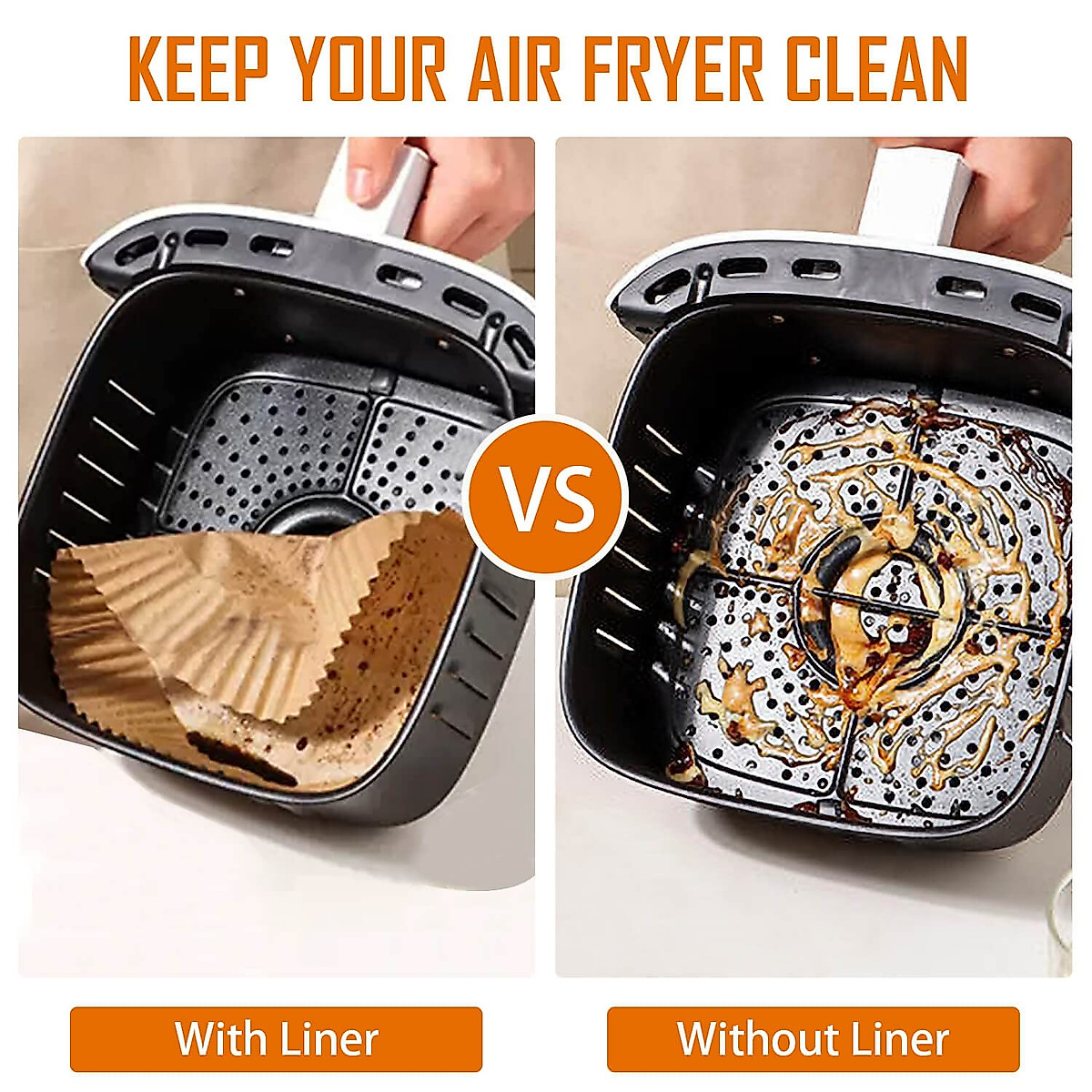 200 Pcs Air Fryer Liners – 7.9 in Square Non-Stick Air Fryer Disposable Paper liner, Unbleached Oil-proof Airfryer Liners, Natural Air Fryer Parchment Paper Liners for Fryers Frying Pan Microwave Oven