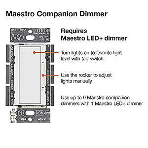 Lutron Maestro Companion Multi-Location Dimmer | Not for Standalone Use | MA-R-BL, Black