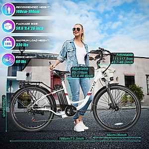 Vivi Electric Bike, 26'' Electric Bike for Adults, 750W Peak Ebike with 48V Removable Battery, Electric Commuter Cruiser Bike 22MPH & 50 Miles City Electric Bicycle with Cruise Control, LCD Display
