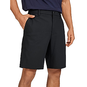 CRZ YOGA Men's All Day Comfy Golf Shorts - 9" Stretch Lightweight Flat Front for Casual Work with Pockets Black 36W x 9L