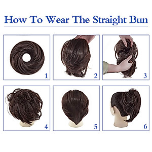 AQINBEL Messy Bun Hair Piece,Straight Hair Buns Hair Piece Short Hair Ponytail Extensions Tousled Updo Bun Hair Pieces with Elastic Rubber Band for Women (Light Ash Brown & Bleach Blonde)