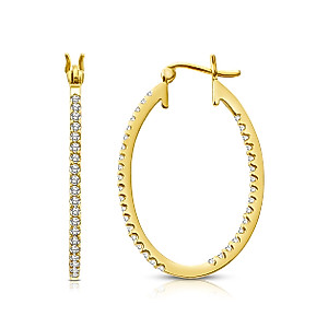 ARAIYA FINE JEWELRY 10K Yellow Gold Inside and Outside Diamond Hoop Earrings (1/2 cttw, I-J Color, I2-I3 Clarity)