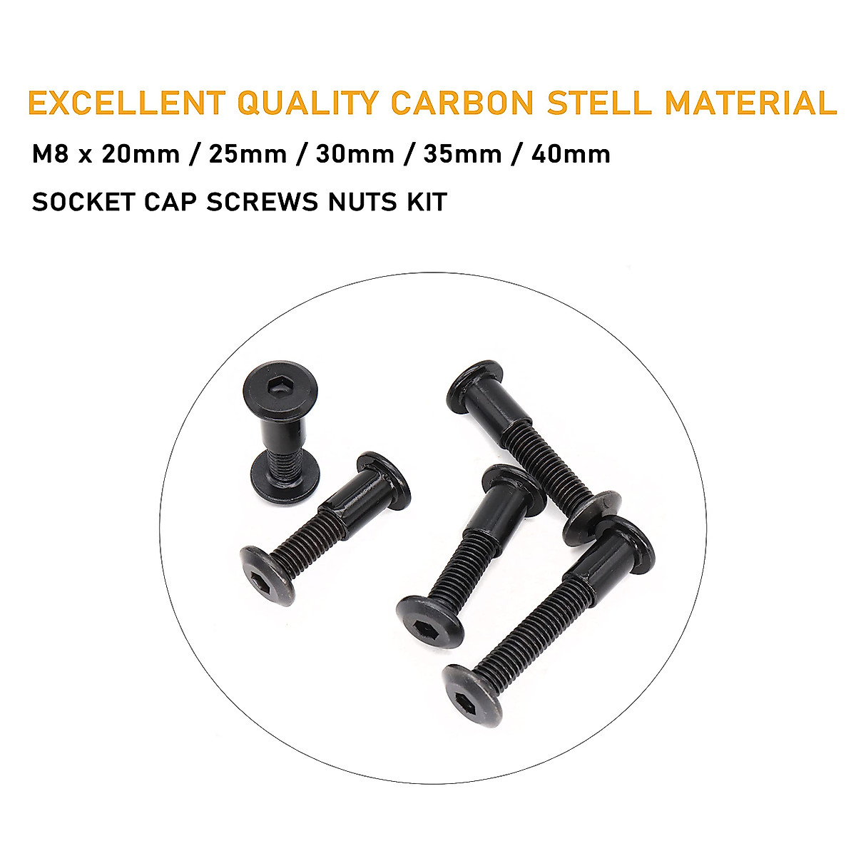 binifiMux 50pcs Black M8 Countersunk Rivet Socket Cap Connecting Bolts Cap Nuts Assortment Kit, M8 x 20mm/25mm/30mm/35mm/40mm