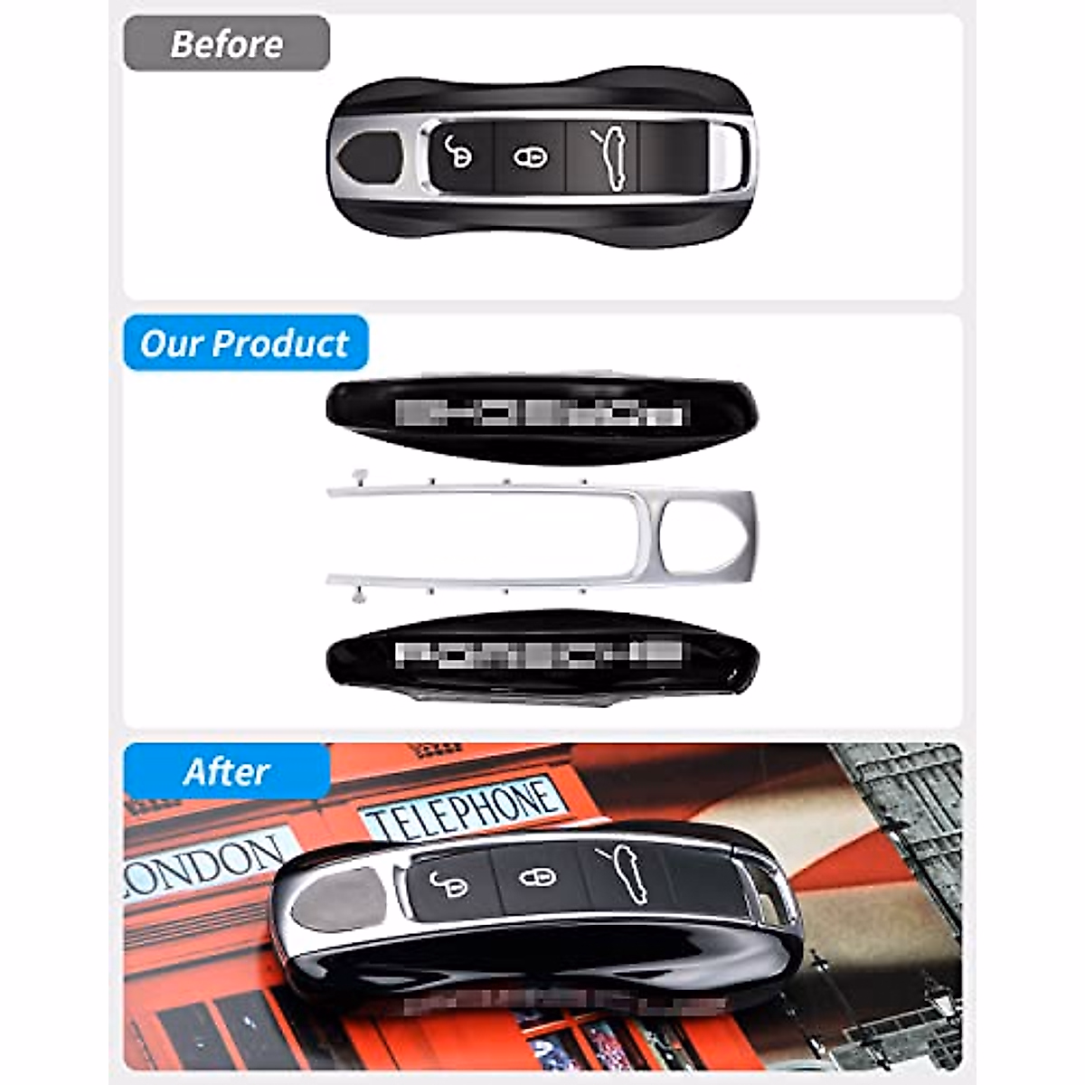 LIMBQS Car Key Protection Keychain, Key Cover for Porsche Macan Cayenne Panamera 911 (New Black)