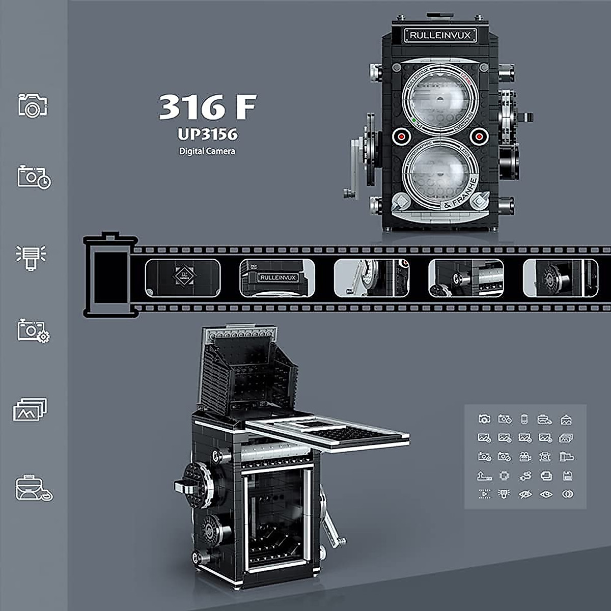 NC Uvini Building Blocks Camera, DIY STEM Toys, Building Construction Brick Set Best Gift for Adult, Teens, Collectible Model Digital Camera to Build 622pcs