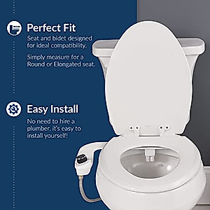 Bio Bidet by Bemis Kendall Bidet Bundle, Slow-Close Never Loosen Toilet Seat with Perfect Fit, Fresh Water Spray, Non-Electric, Easy to Install Bidet, ELONGATED, Bone