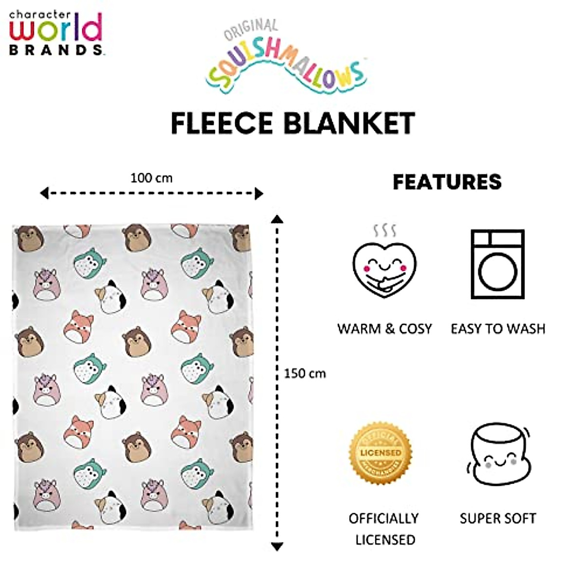 Squishmallows Fleece Throw Blanket | Super Soft, Chill Design | Perfect for The Bedroom or Sofa