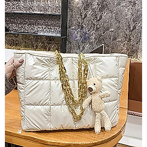 QZUnique Women Shoulder Bags Bread Bear Handbag Underarm Tote Bag Down Large Capacity Tote Handbags