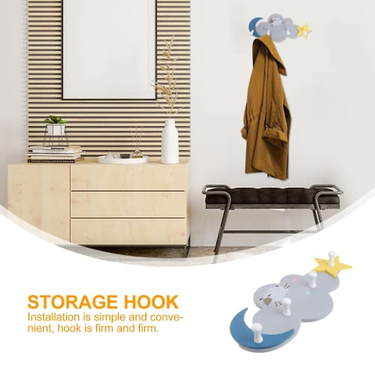 GARNECK Children Wall Hook Cartoon Star Moon Wooden Coat Holder Hook for Kids Room Home Kitchen Bathroom Over Door Hanger (Light Grey)