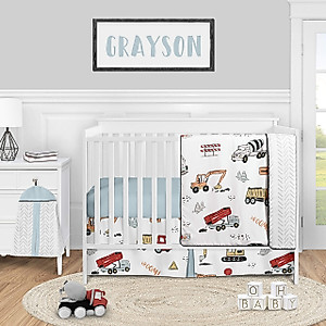 Sweet Jojo Designs Construction Truck Boy Fitted Crib Sheet Baby or Toddler Bed Nursery Photo Op - Grey Yellow Orange Red and Blue Transportation Chevron Arrow