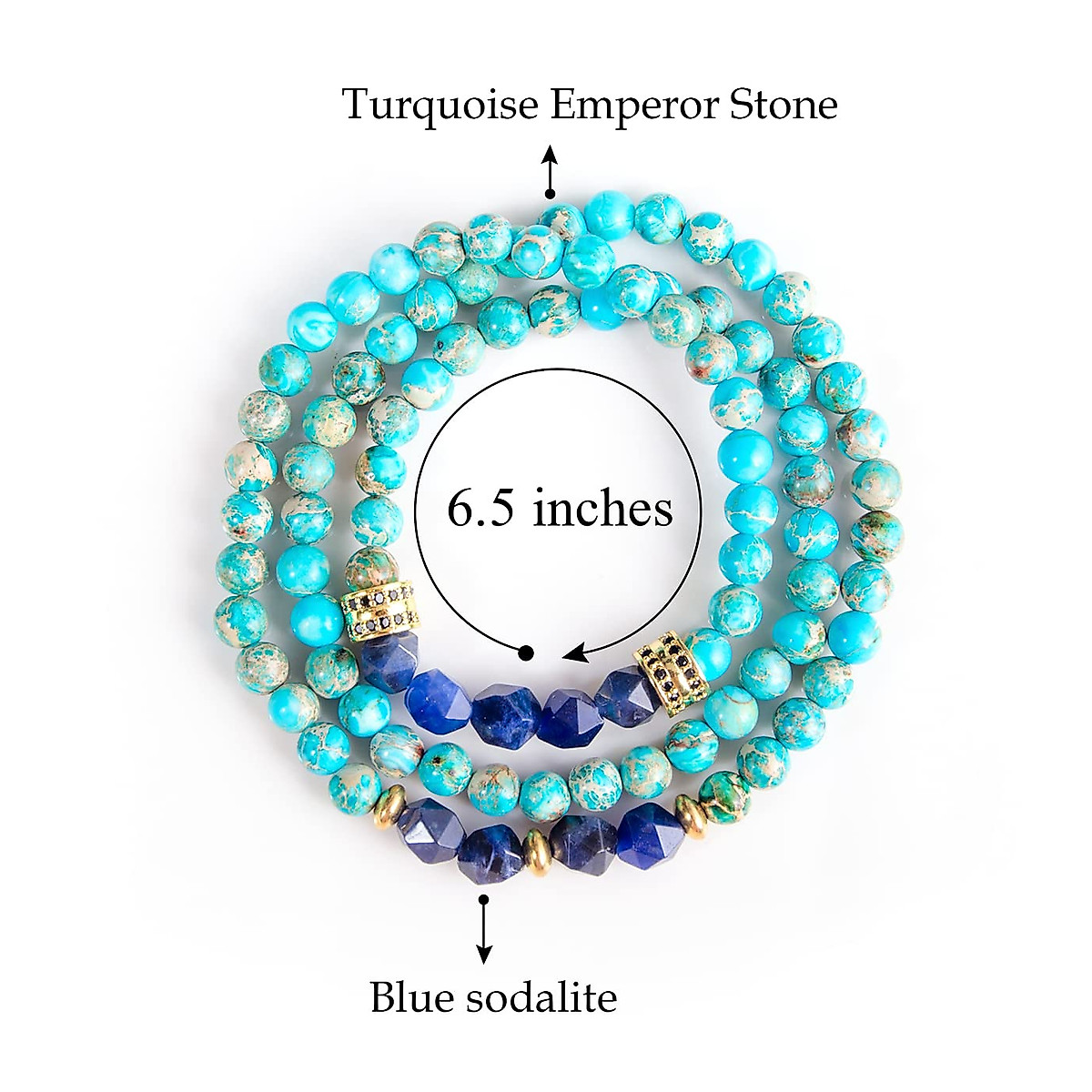 [Udjat]Turquoise Emperor Stone Wrap Bracelets,Healing Crystal Bracelet, Chakra Bracelet,Mala beads Crystal Bracelet for Woman, Turquoise Wrap Bracelets, turquoise emperor stone,blue sodalite