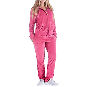 LeeHanTon Jogging Suits Sets for Women Warm Up Velour 2 Pieces Hoodie and Pants Zip Up Sweatsuits Coral 2XL